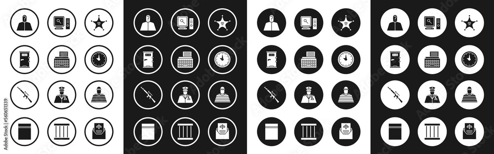 Set Hexagram sheriff, Retro typewriter, Prison cell door, Anonymous ...