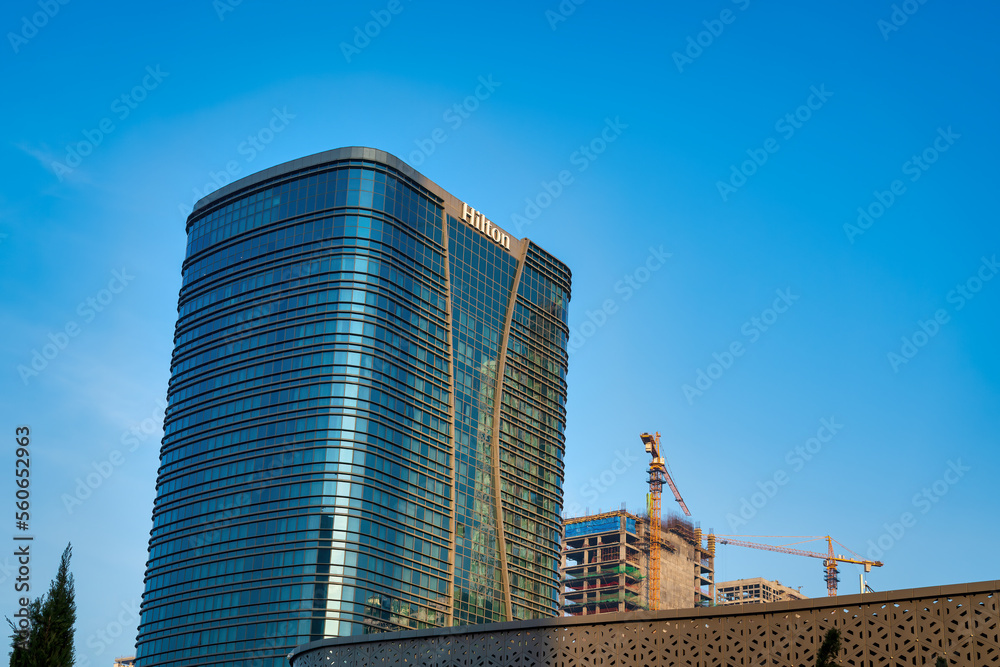 Uzbekistan, Tashkent - December 27, 2022: Building of hotel Hilton in ...