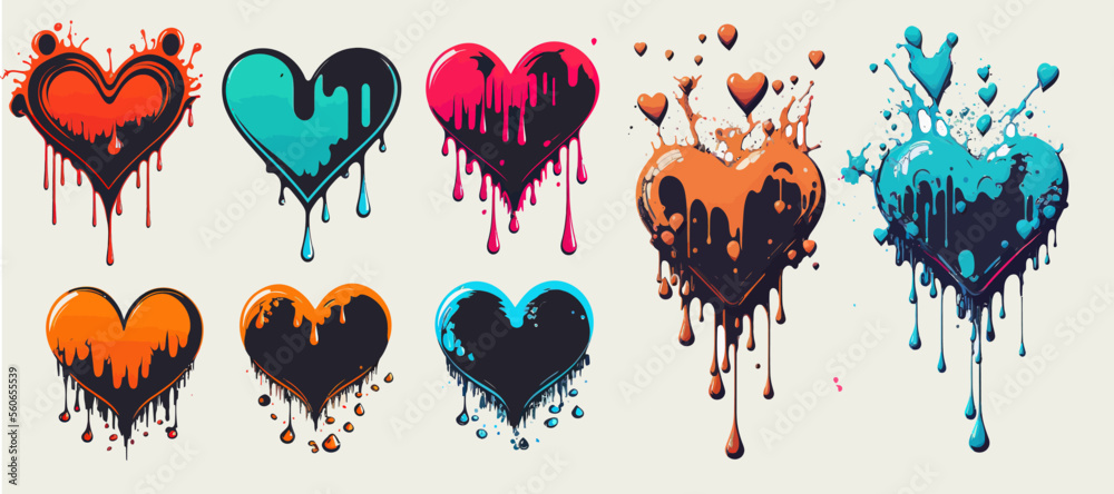 Various hand drawn trendy unique Hearts. Spray painted graffiti heart ...