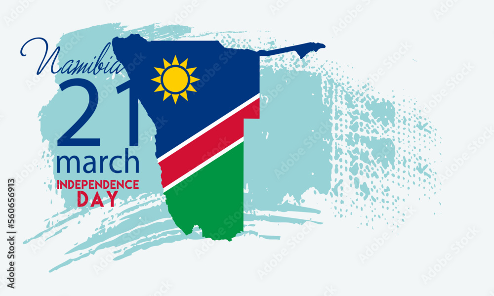 Happy independence day of Namibia map. Watercolor brush stroke flag ...