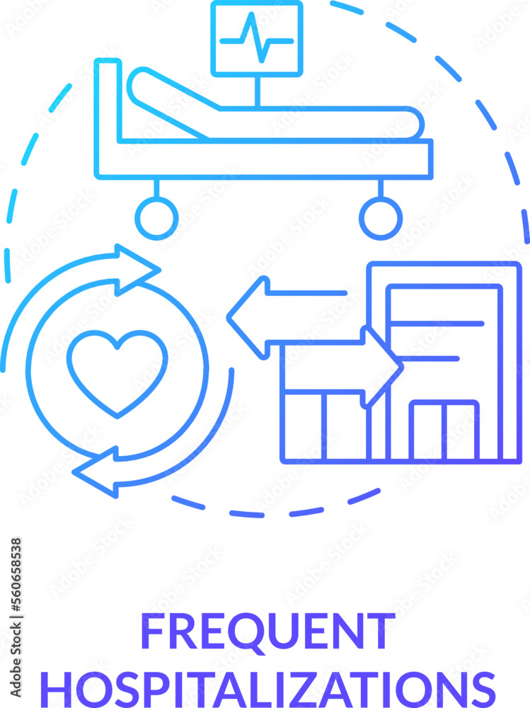 Frequent hospitalization blue gradient concept icon. Inpatient care ... Frequent hospitalization blue gradient concept icon. Inpatient care ...