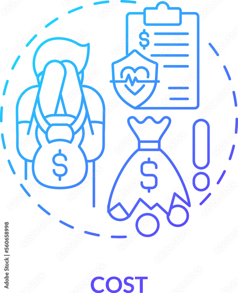 Cost blue gradient concept icon. Expensive medical services. Chronic ...