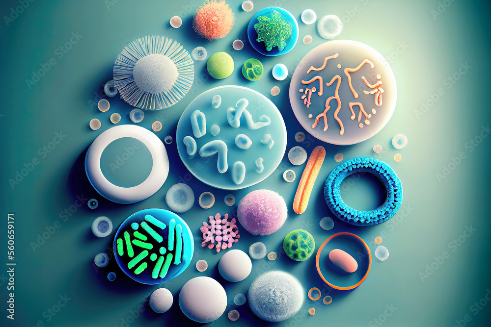 Abstract microbiology science background with bacteria (Generative AI ...