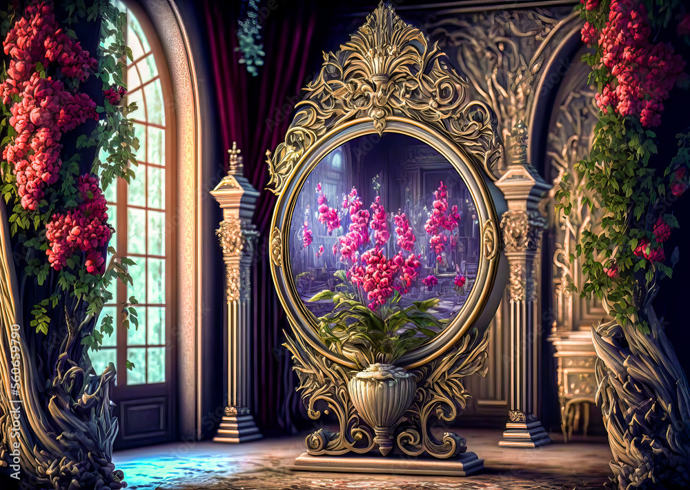 mirror near the window in the reflection of flowers, background for a ...