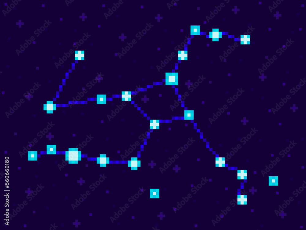 Hercules constellation in pixel art style. 8-bit stars in the night sky ...