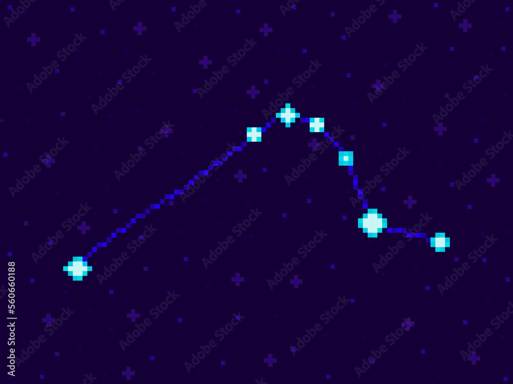 Horologium constellation in pixel art style. 8-bit stars in the night ...