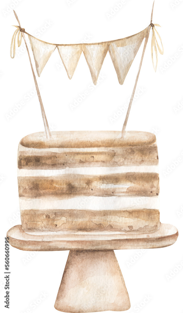 Watercolor cake clip art, birthday celebration cake illustration ...