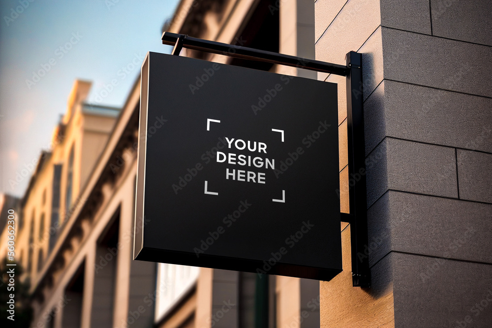 Black square signboard mockup in outside for logo design, brand ...
