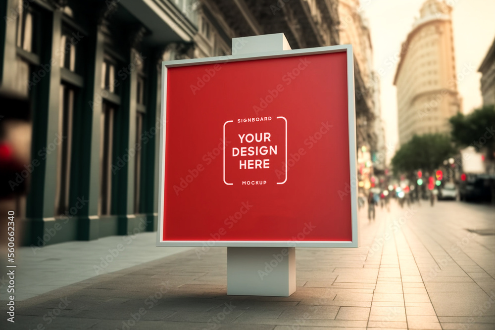 Red square signboard mockup in outside for logo design, brand ...