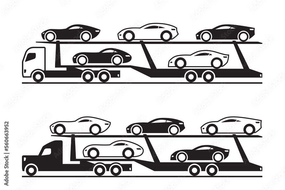 Car transporter trucks with sport vehicles- vector illustration Stock ...