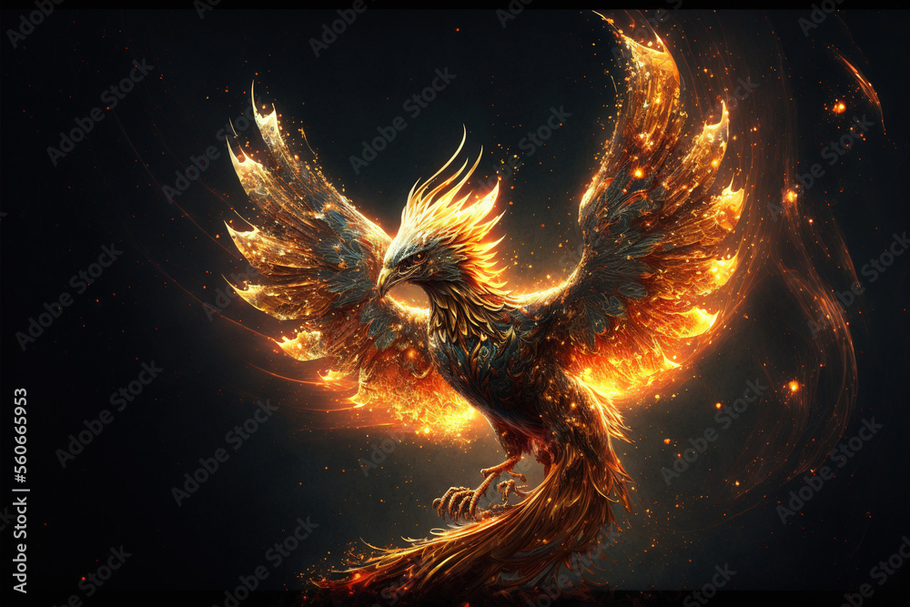 beautiful phoenix on fire on a black background AI Stock Illustration ...