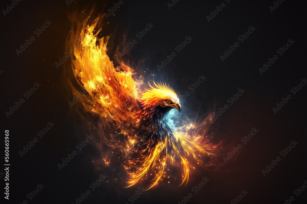 beautiful phoenix on fire on a black background AI Stock Illustration ...