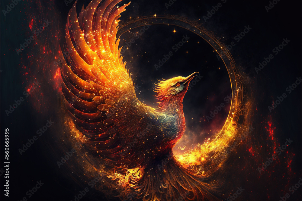 beautiful phoenix on fire on a black background AI Stock Illustration ...