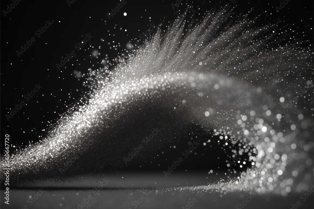 a black and white photo of a white dust trail in the air with a black ...