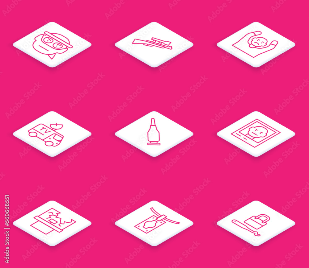 Set line Bandit, Sniper rifle with scope, Thief surrendering hands up ...