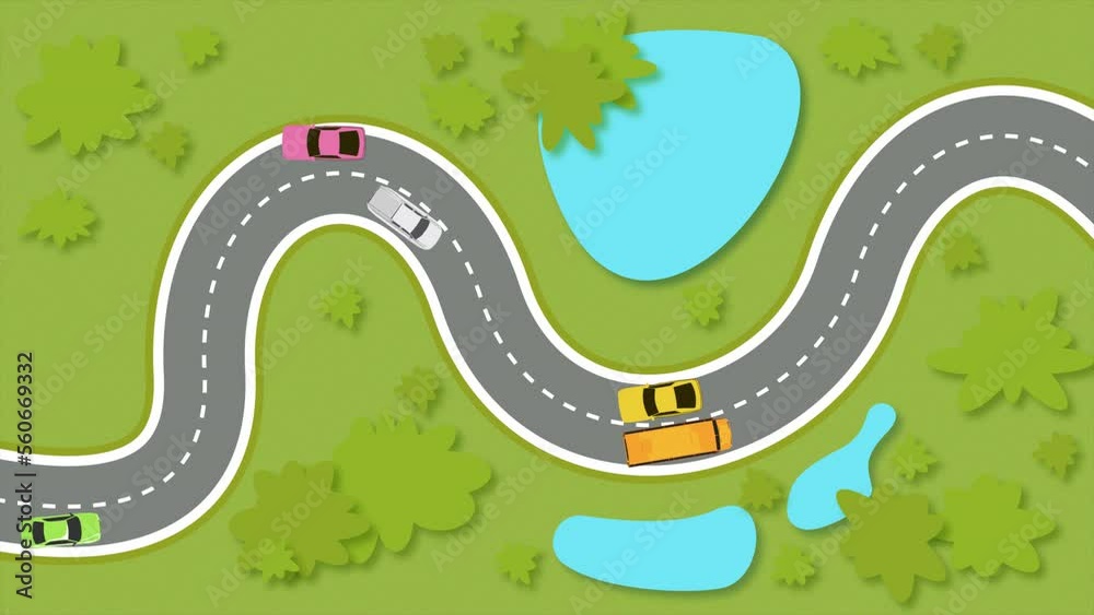 Cars driving on suburban highway, cartoon animation. Car animation ...