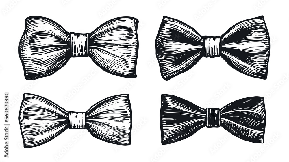 Bow tie. Hand drawn necktie sketch. Retro fashion concept. Illustration ...