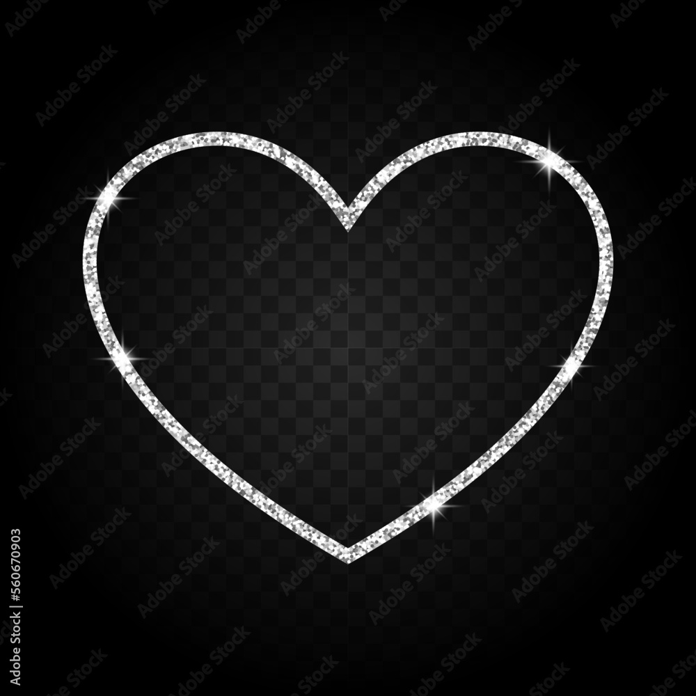 silver glitter heart frame, luxury border for valentine banner, card ...
