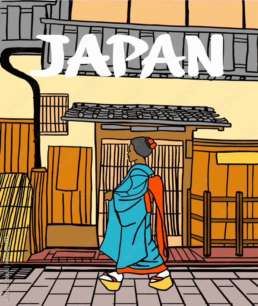 Vector illustration of Asian illustration of Japanese traditional view ...
