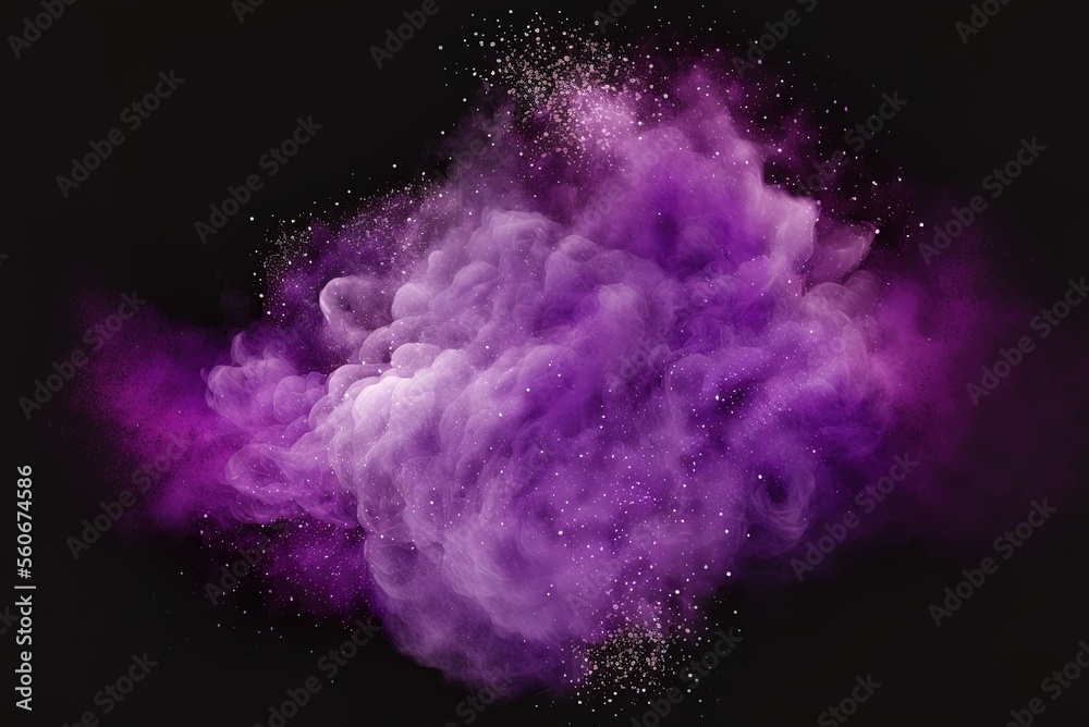 artwork of a purple cloud full of glittering magic dust, holi paints of ...