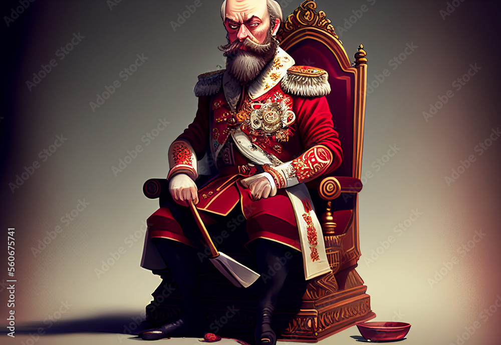 Russian prince. Tsar, warrior. Funny Russian tsar on throne with ...