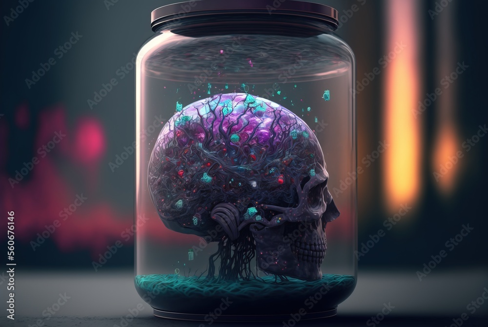Laboratory experiment of human brain and alien mutagen infused in glass ...