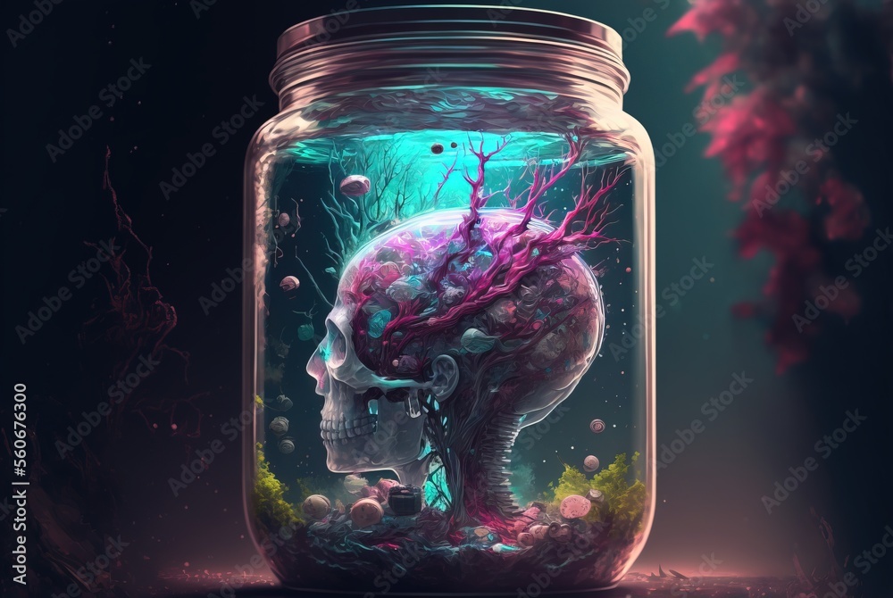 Laboratory experiment of human brain and alien mutagen infused in glass ...