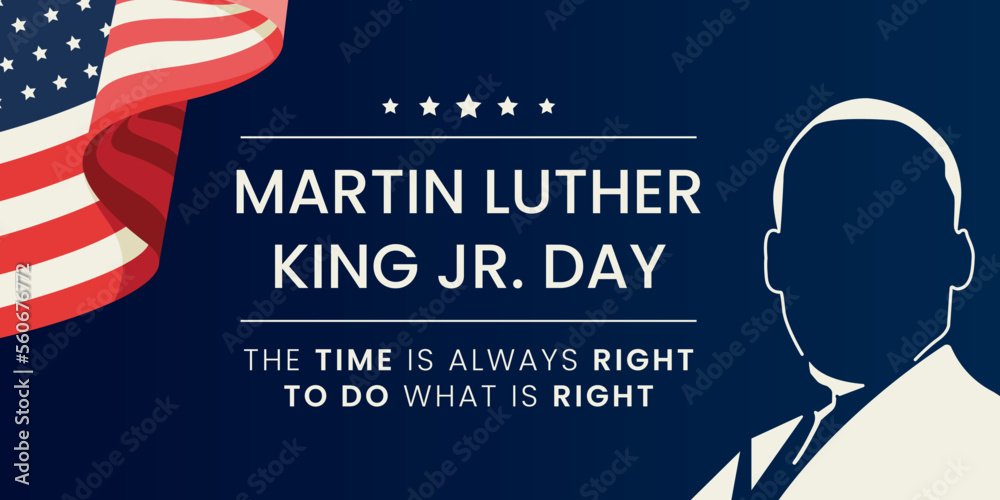 Text Martin Luther King Day on the background of black man and usa flag ...