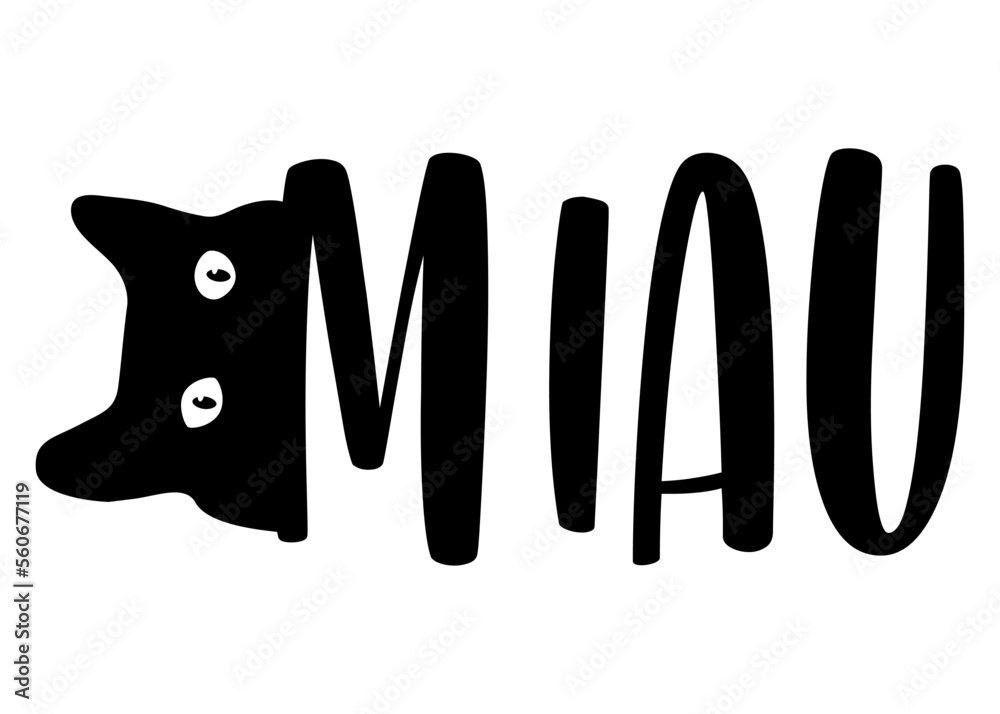 Logo pet friendly. Letras de la palabra miau en español con silueta de ...