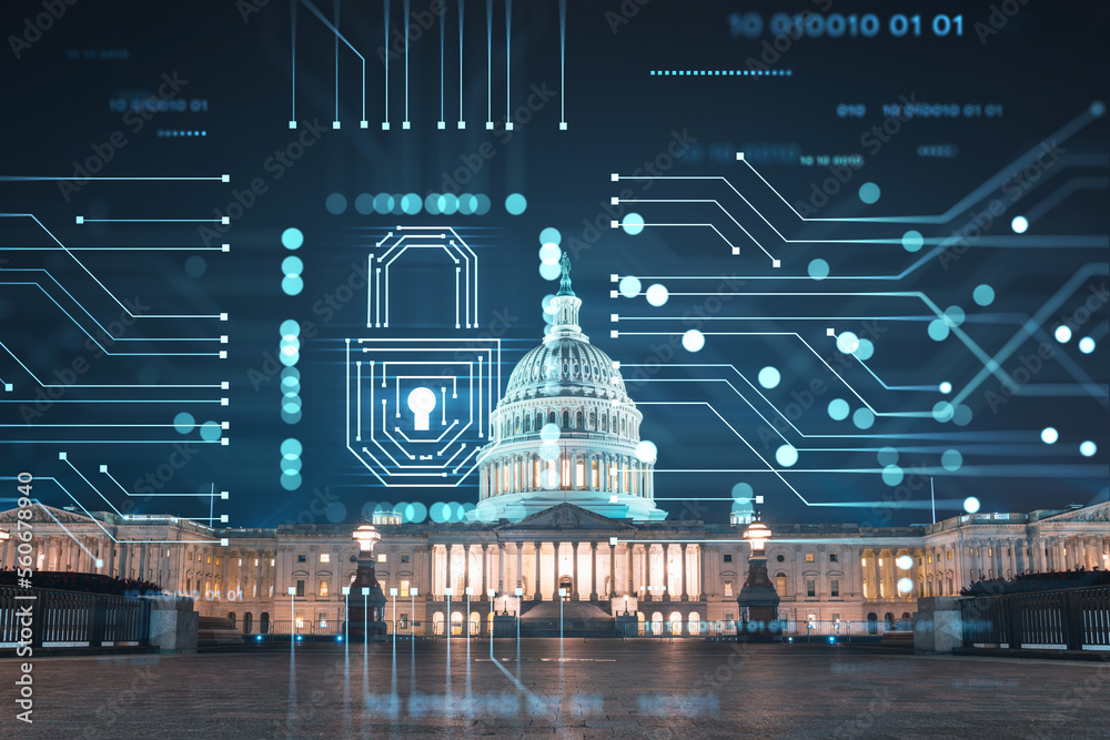 Front view, Capitol dome building at night, Washington DC, USA ...