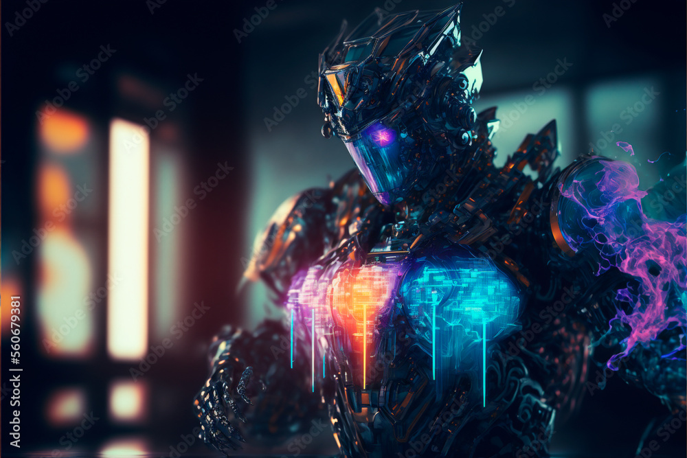 Ciborgs humanas futuristas creando un holograma , Generative Ai Stock ...