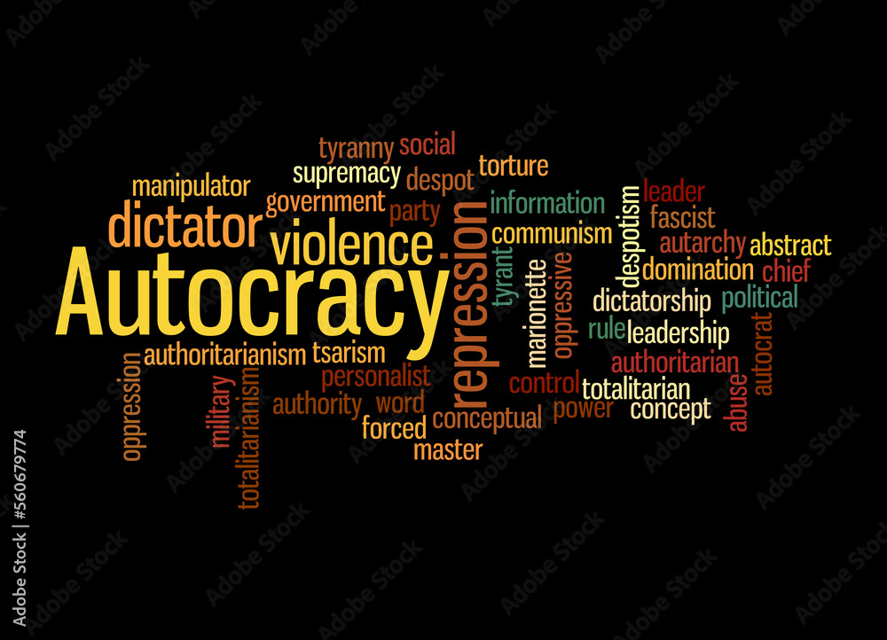 Word Cloud with AUTOCRACY concept, isolated on a black background Stock ...