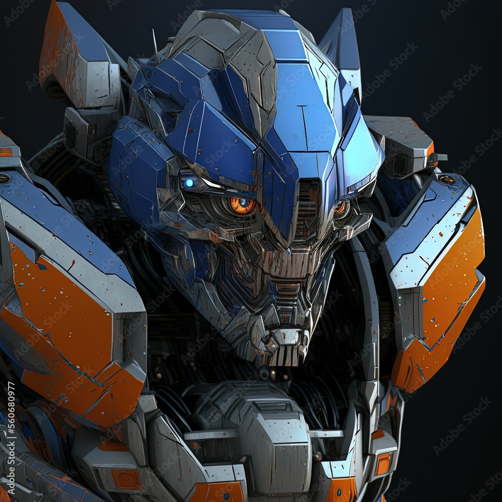 Artificial intelligence, head portrait with intricate parts, robotical ...