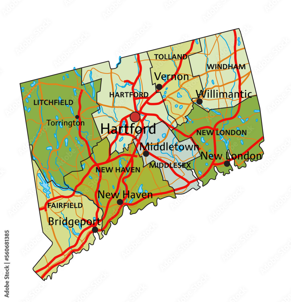 Highly detailed editable political map with separated layers ...