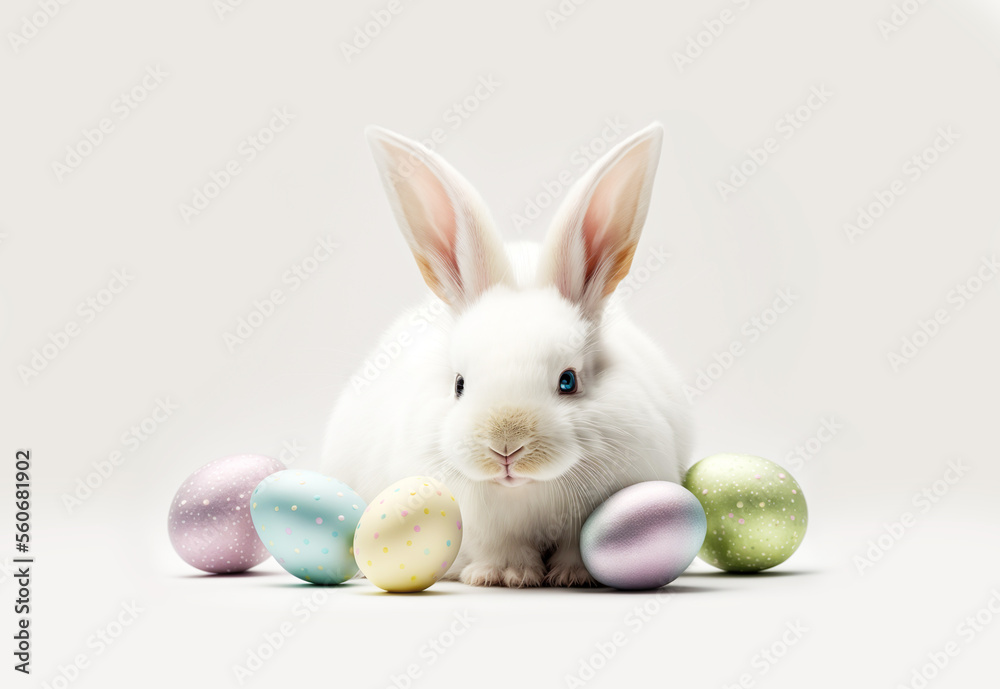 Cute snow white easter bunny on a white studio background. Ultra ...