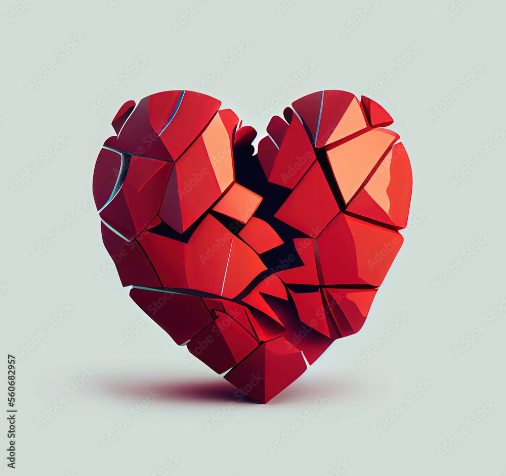 Broken heart shattered in pieces as concept of reject on Valentine ...