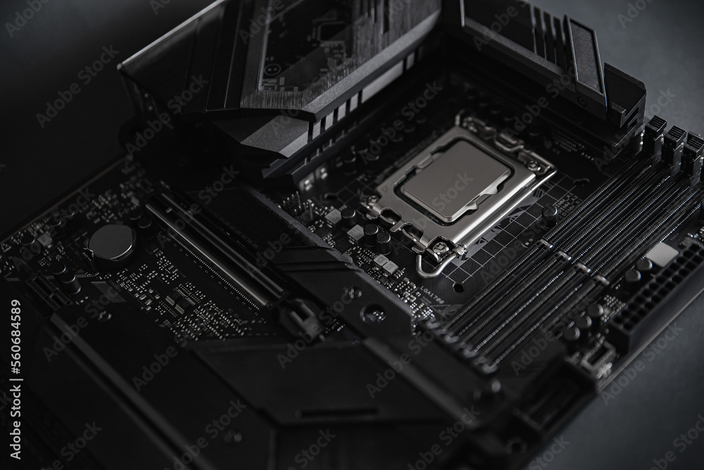 Clean modern desktop pc motherboard on black background Stock Photo ...