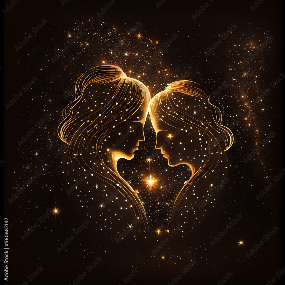 Gemini made from gold stars, Sign of the Zodiac, generative ai ...