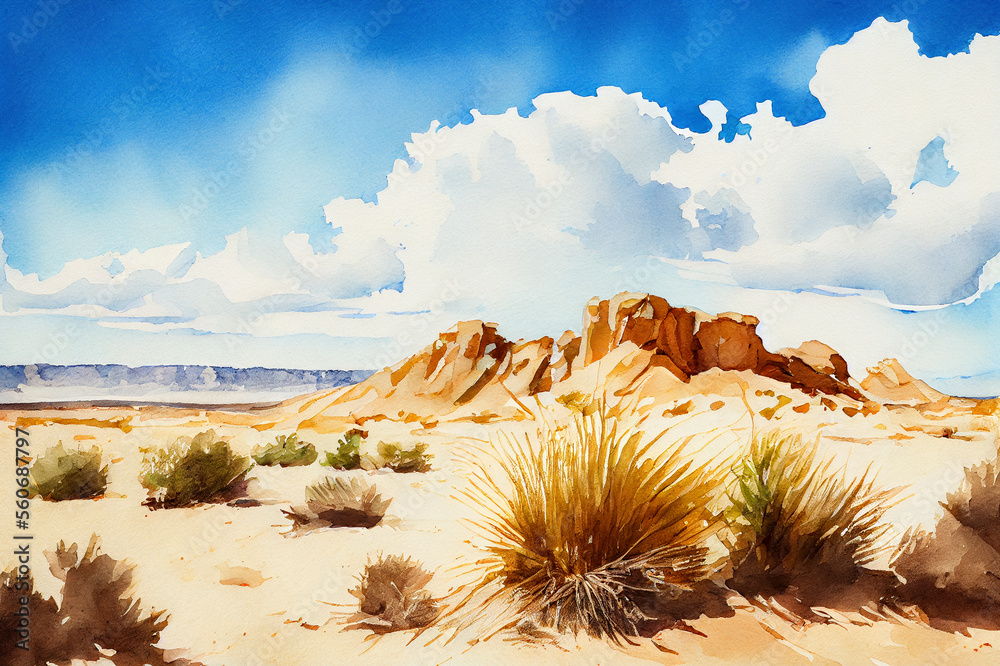 Beautiful desert landscape, a sweeping vista of sand dunes and rocky ...