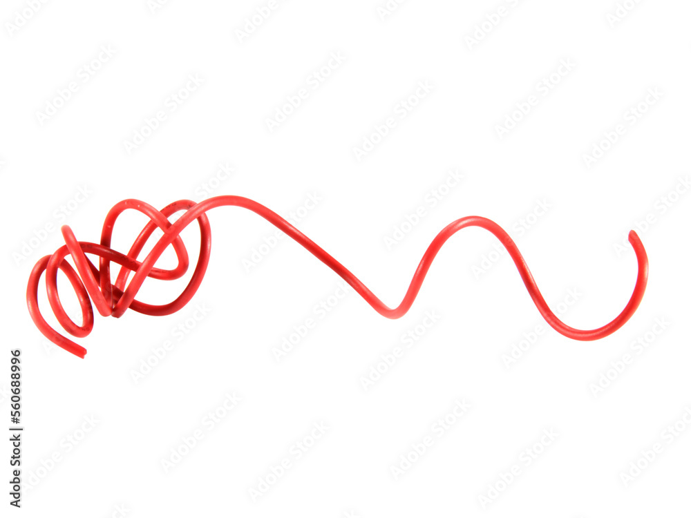 Red wire cable of usb and adapter isolated on white background ...