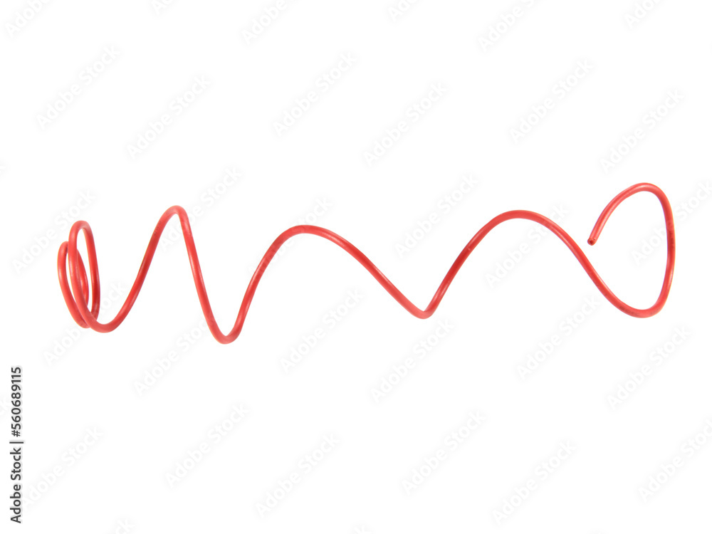 Red wire cable of usb and adapter isolated on white background ...