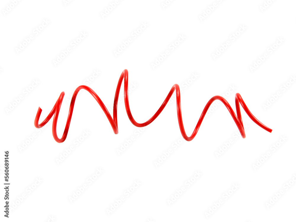 Red wire cable of usb and adapter isolated on white background ...