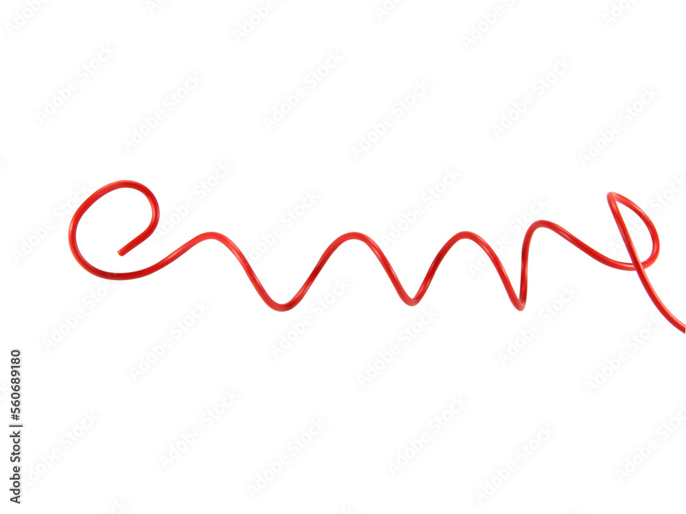 Red wire cable of usb and adapter isolated on white background ...