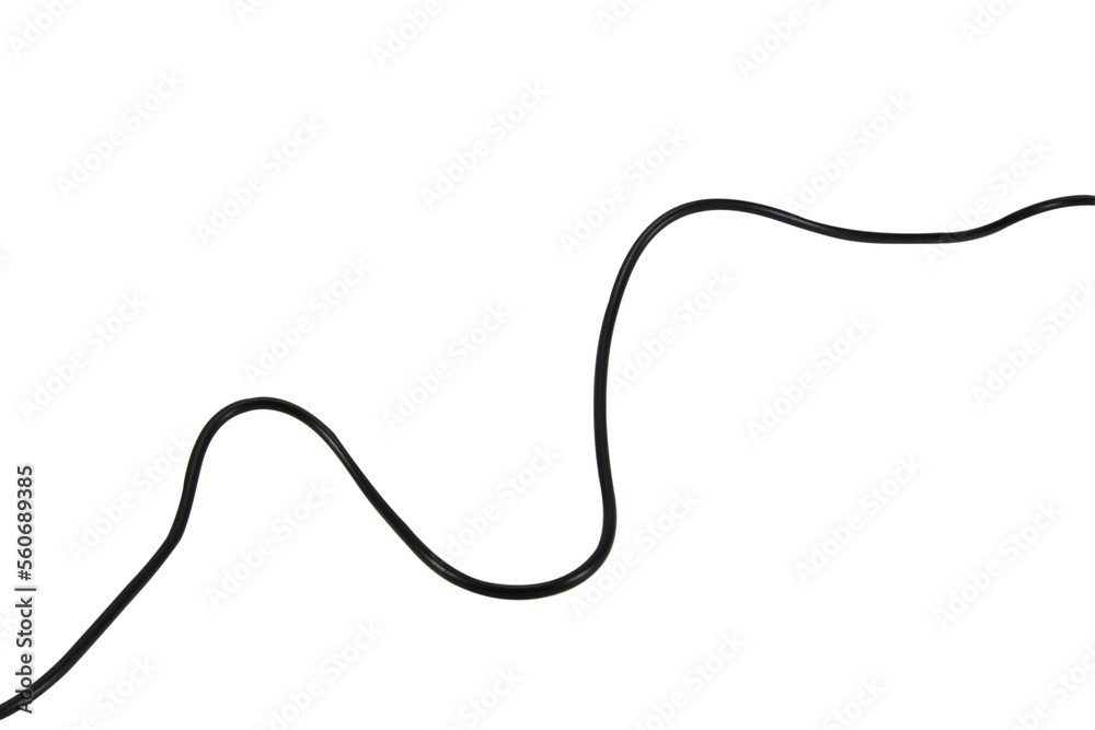 Black wire cable of usb and adapter isolated on white background ...