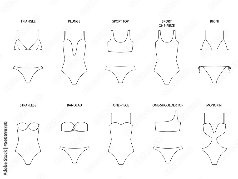 Types of women's swimwear - one-piece and separate. Vector illustration ...
