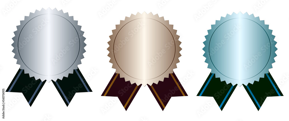 gold silver and bronze award ribbons png. Achievement blank badges or ...
