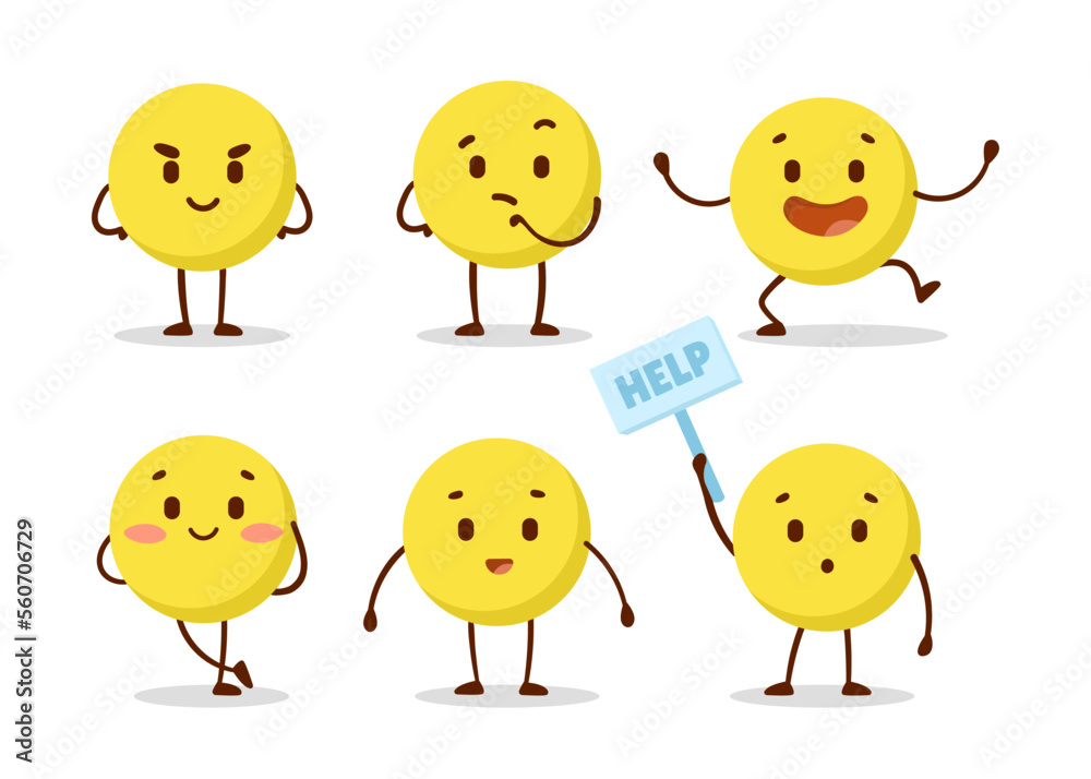 Emoticons with round yellow character vector illustrations set ...