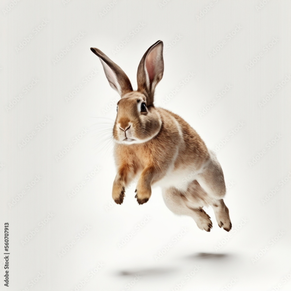 white rabbit jump on white background, full body with free space, Made ...