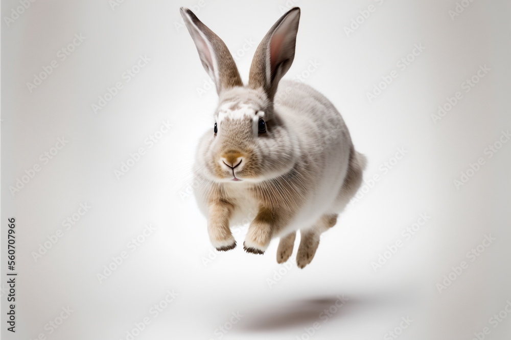 white rabbit jump on white background, full body with free space, Made ...