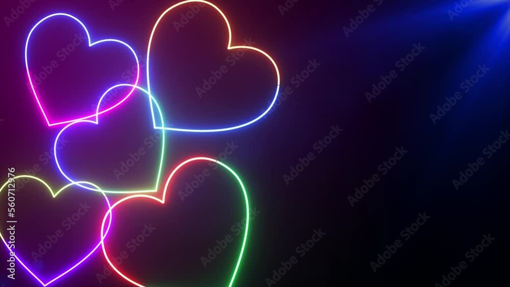 Neon Heart Shape Animation With Optical Flare Light Effect On Dark ...